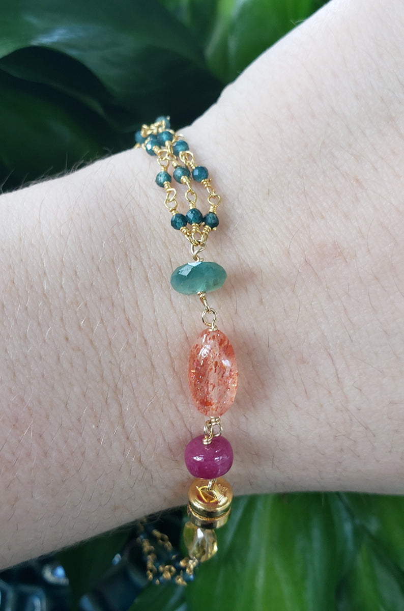 AVF Gold Filled Grandiederite, Ruby, Citrine, Sunstone & Quartz Triple ...