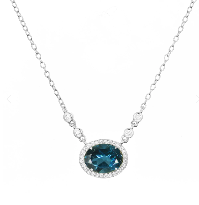 Clearance Kamaria Silver Oval Gemstone Halo Necklaces Green Amethyst